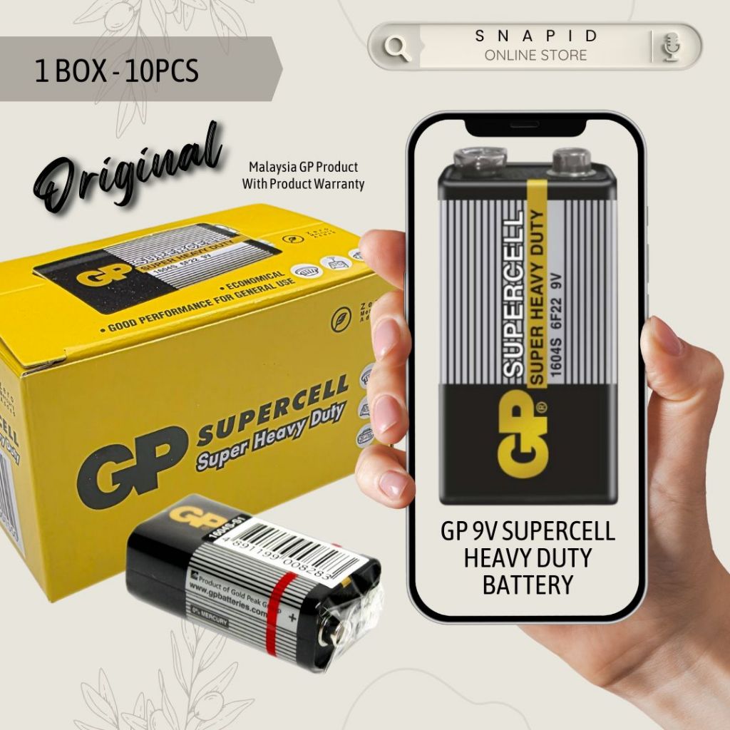 GP Supercell Heavy Duty Long Lasting Durable Original 9V Square Battery ...