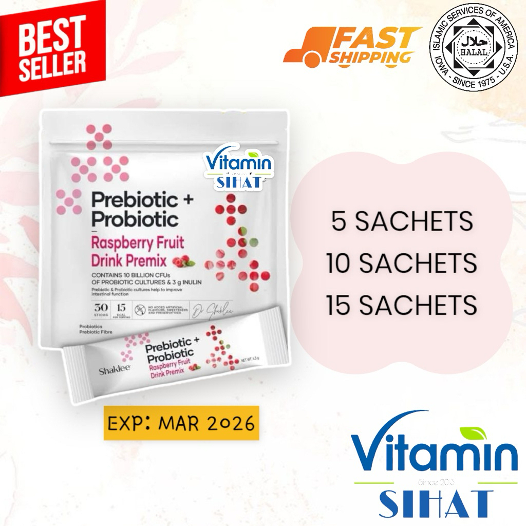 [JULY2026] Shaklee PREBIOTIC + PROBIOTIC Raspberry Fruit Drink Premix ...