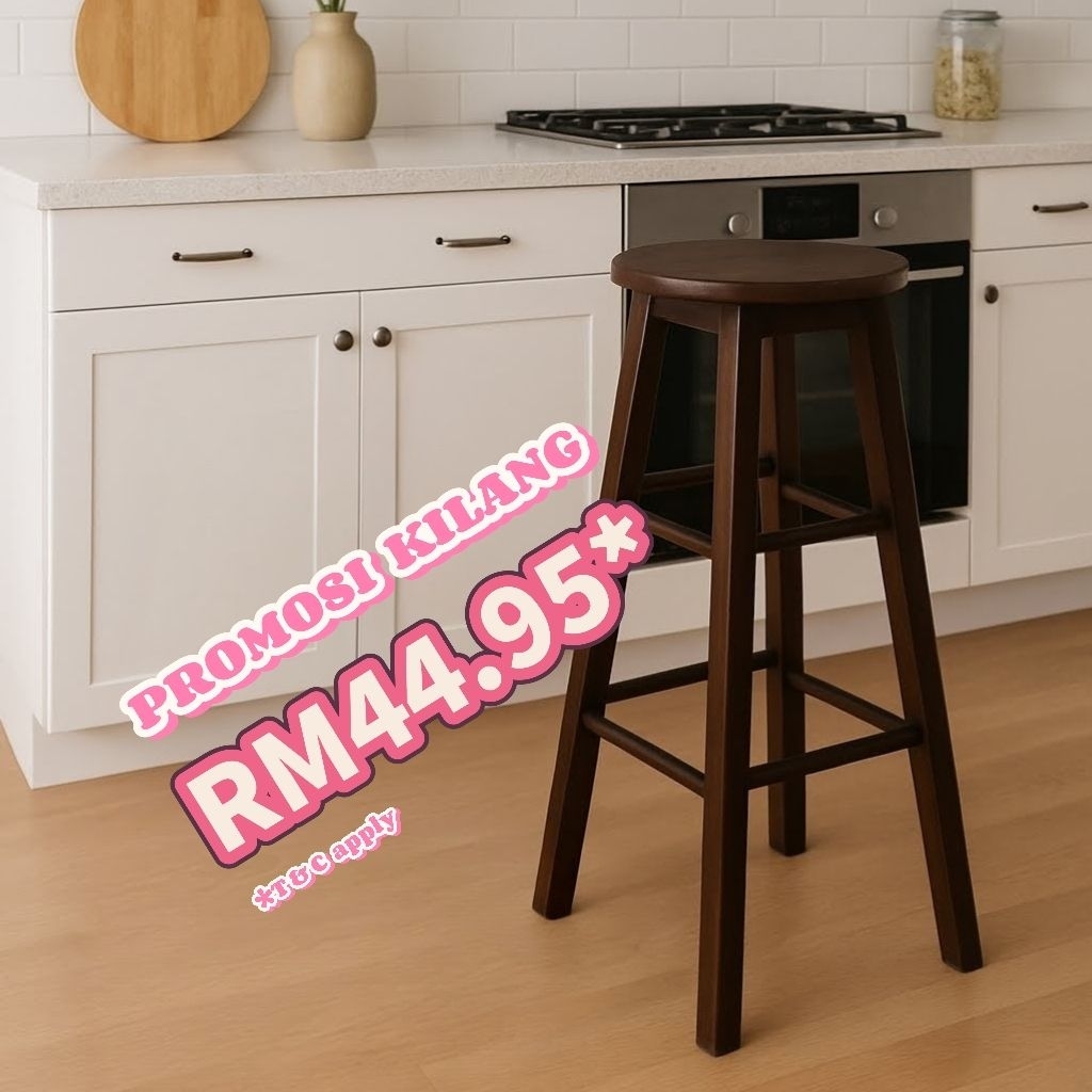 Stool Kayu Solid 24"/29" Warna Espresso | Kerusi Tinggi Bar/Kaunter ...