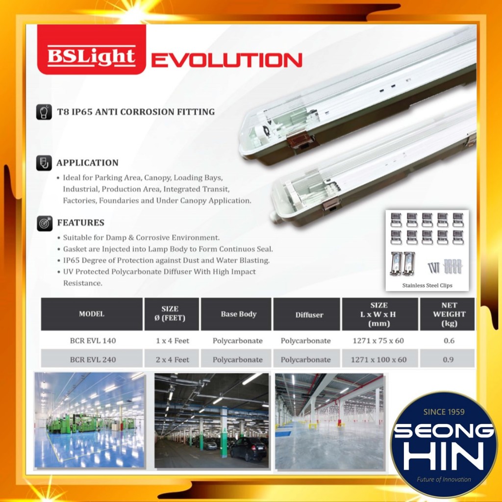 BSLight T8 Anti Corrosive LED CASING Fitting / Weather proof Lamp Lampu ...