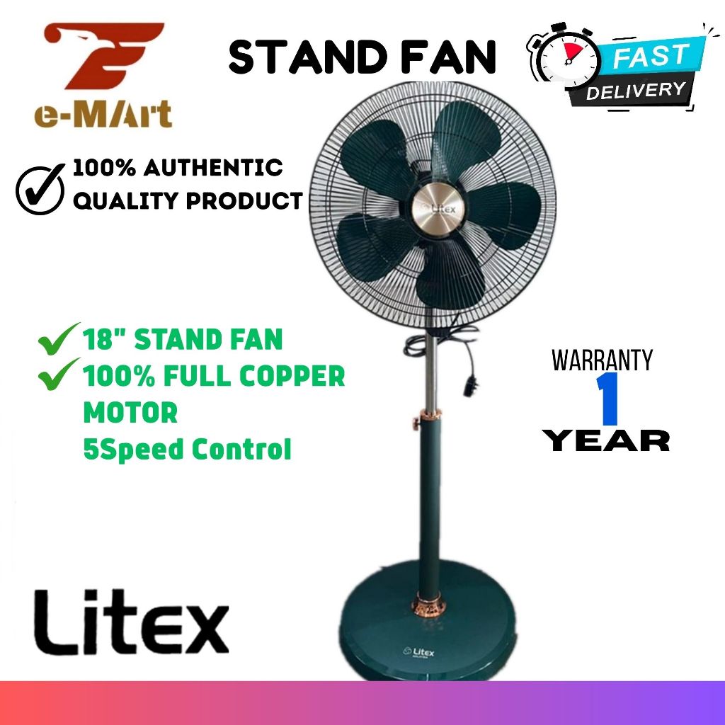 Litex 18" Stand Fan Kipas Berdiri (5 Blades / Metal / Full Copper / 5 ...