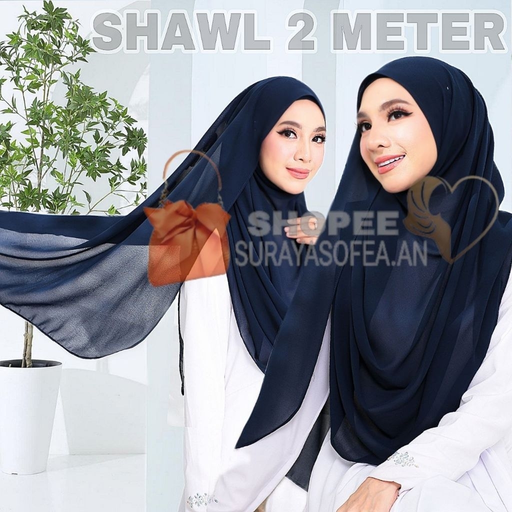 [2 Meter Panjang × 0.7 Meter Lebar] Shawl Labuh Moon Curve Chiffon ...