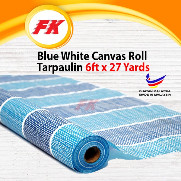 Kanvas Biru Putih / Blue White Canvas Roll Tarpaulin 6 Feet x 27 Yards ...
