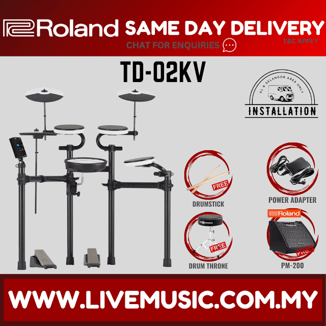 Roland TD-02KV V-Drums Electronic Drum Kit With RH5 Headphone, T1D Drum Throne And Drumstick ...