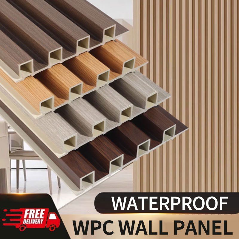WPC Panel Wall Fluted Wall 1.45M/2.9M Dinding Strong Wood Strip Slat ...