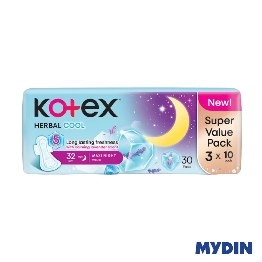 Kotex Herbal Cool With Lavender Scent Maxi Night Wing 32cm (10's x 3 ...