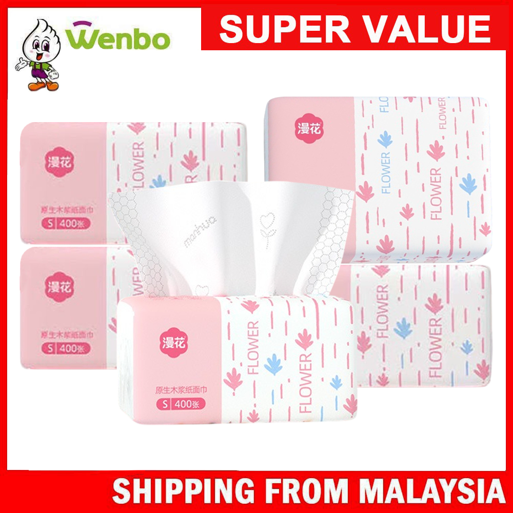 Wenbo 400pcs Tisu Pek MH Pink Flower Facial Tissue Economical Package ...