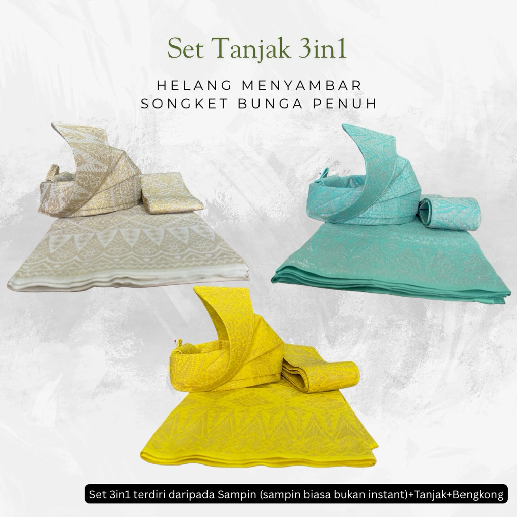 Set Tanjak Pengantin 3 in 1 (Sampin + Tanjak + Bengkong) Dari Songket ...