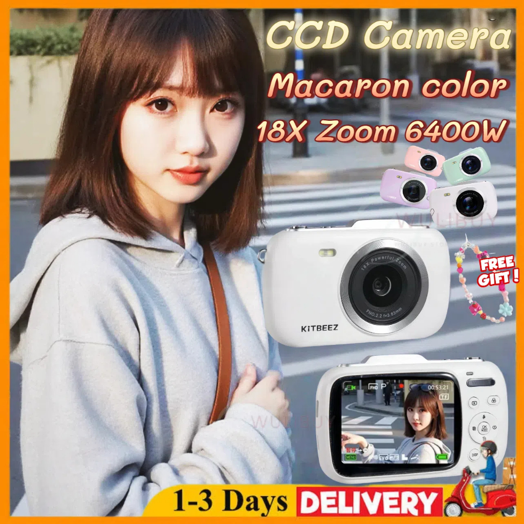 🔥 KiTBEEZ Macaron CCD Camera 64MP 4K HD Vlog Cam - 18X Zoom, Multi ...