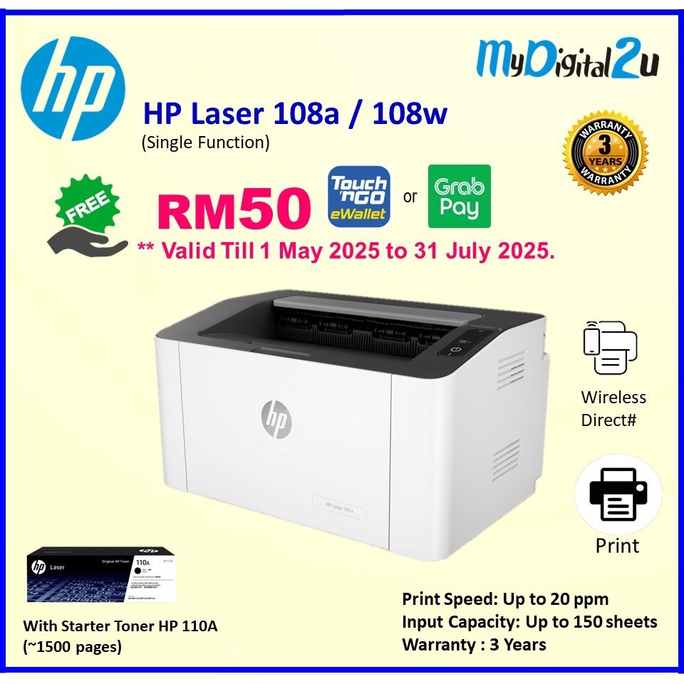 HP LASER 108A / 108W/ 107A / 107W WIRELESS SINGLE FUNCTION MONOCHROME ...