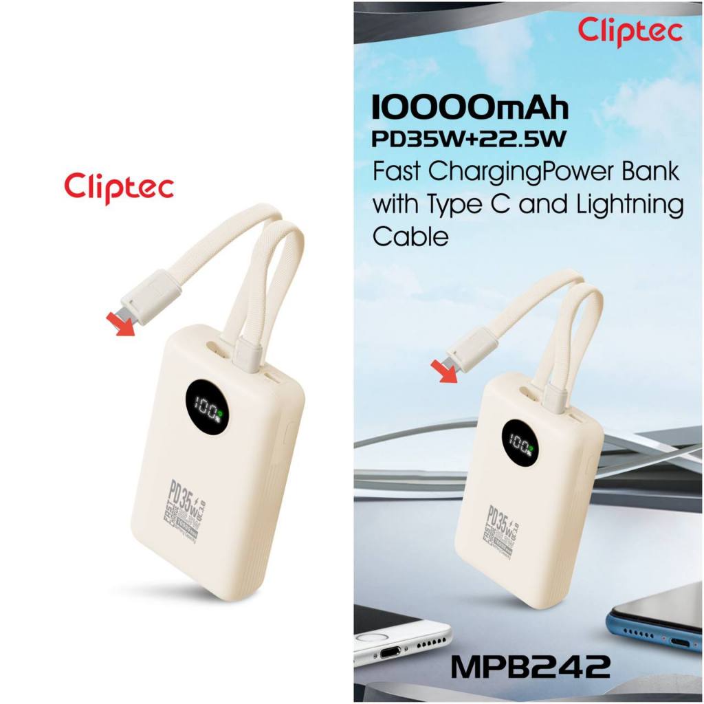 CLIPTEC MPB242 10000MAH PD35W+22.5W FAST CHARGING POWER BANK WITH TYPE ...