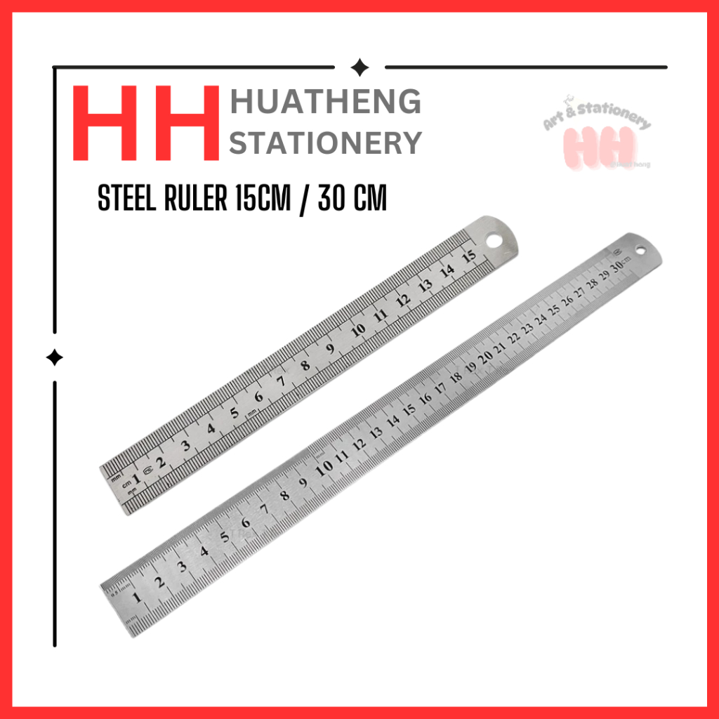 Steel Ruler 15cm / 30cm / Straight Metal Ruler / Pembaris Besi / Double ...