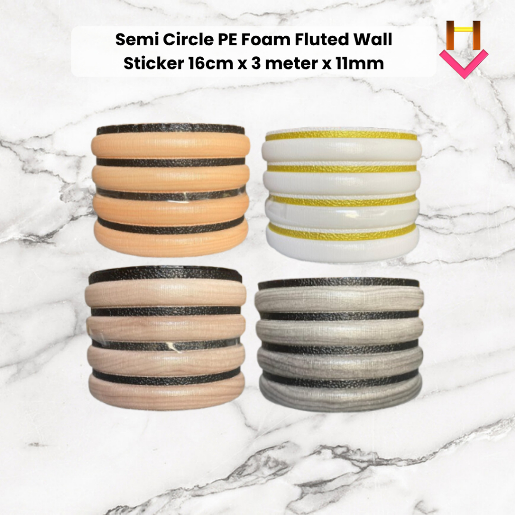 Semi Circle PE Foam Fluted Wall Sticker 16cm x 3 meter x 11mm Cute Soft ...