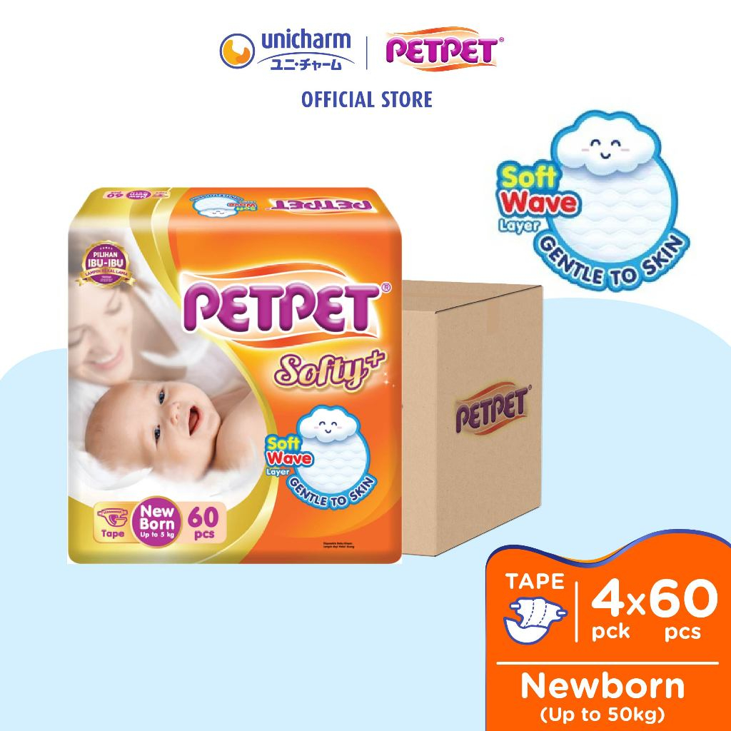 [Bundle of 4] PETPET Tape Softy+ Diaper Jumbo Pack - NB60 | Shopee Malaysia