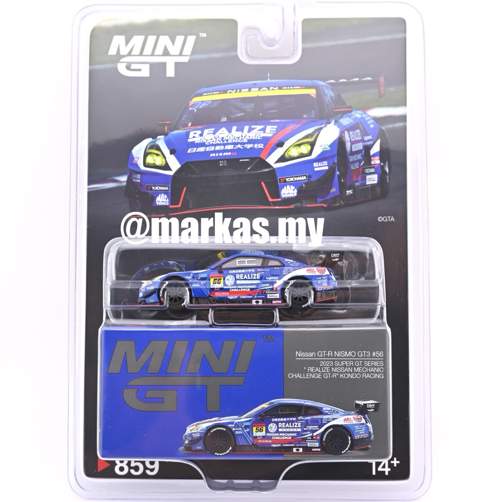 (BLISTER) MINI GT 1/64 #859 NISSAN GT-R NISMO GT3 #56 REALIZE NISSAN MECHANIC CHALLENGE GT-R ...