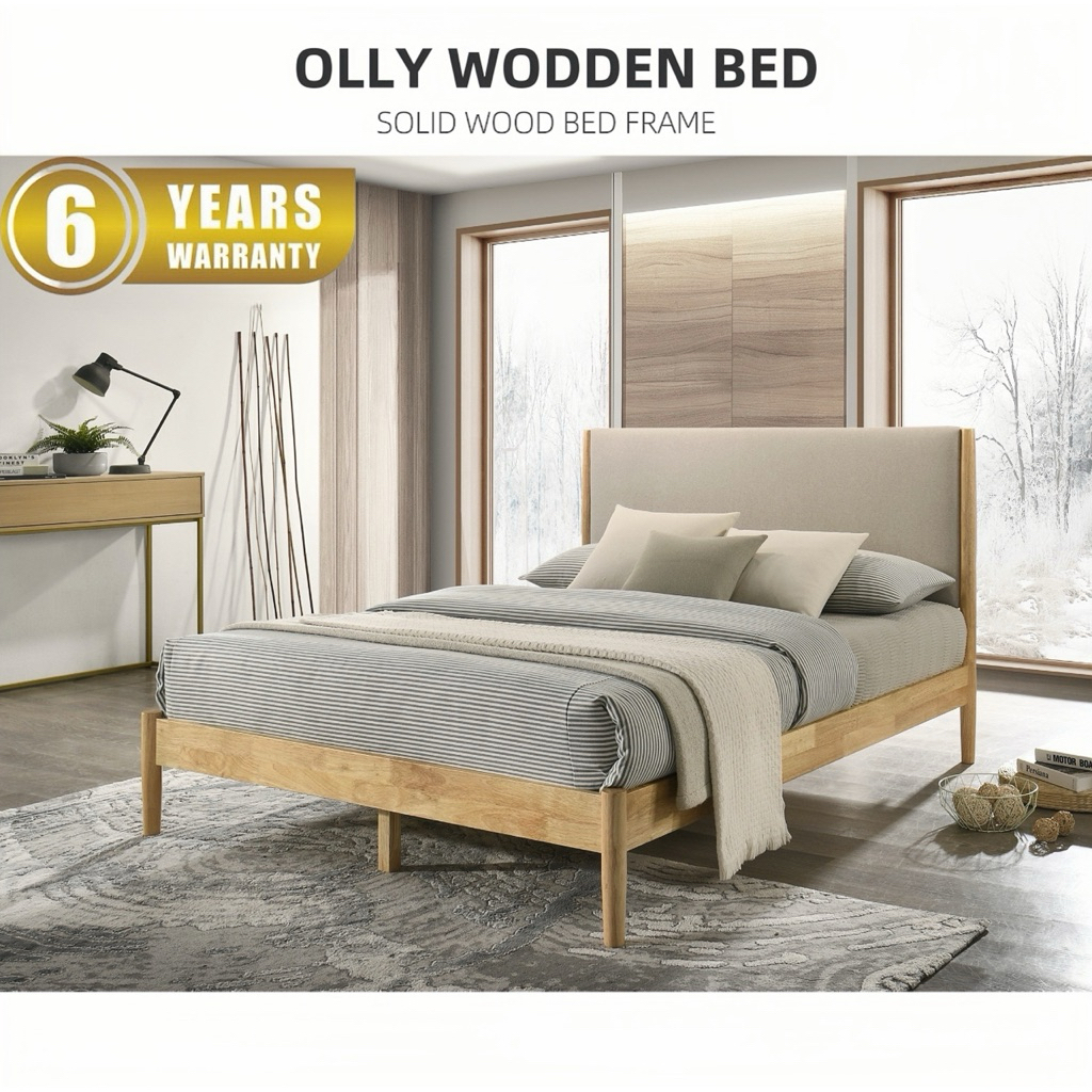 FREE SHIPPING | HS FURNITURE | OLLY WOODEN BED | FULL SOLID RUBBER WOOD ...