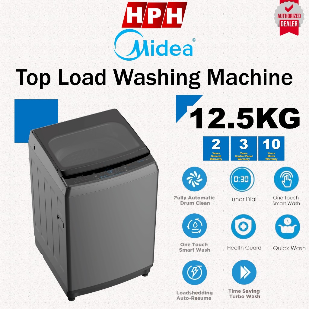 Midea Fully Auto Washing Machine (10.5kg/12.5kg) MA200W105 MA200W125 ...