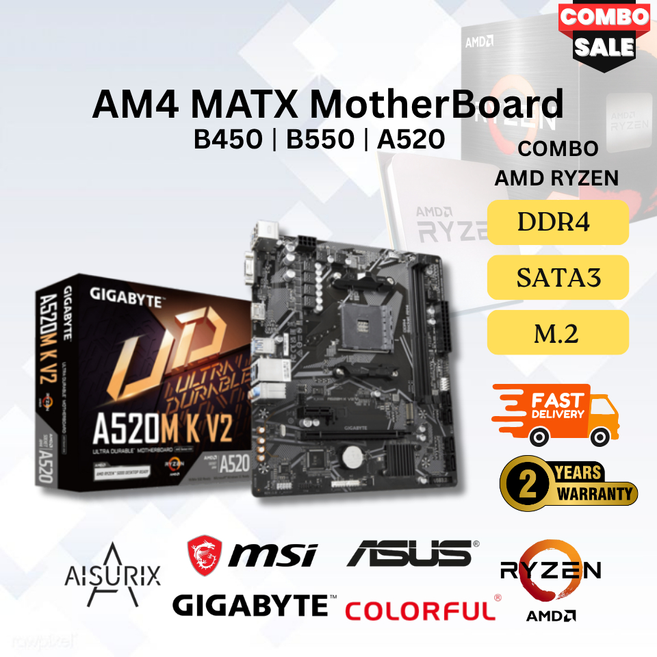 AM4 MATX MOTHERBOARD | COMBO AMD RYZEN | B450/B550/B650/A520 DDR4 | AISURIX/ MSI/ COLORFUL ...