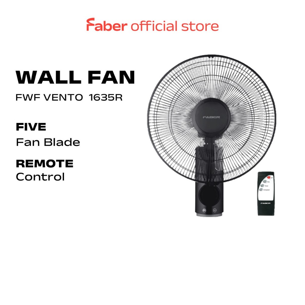 Faber Vento Series 16" 3-Speed Mode 5-Blade Wall Fan Fwf Vento Gen 2 ...