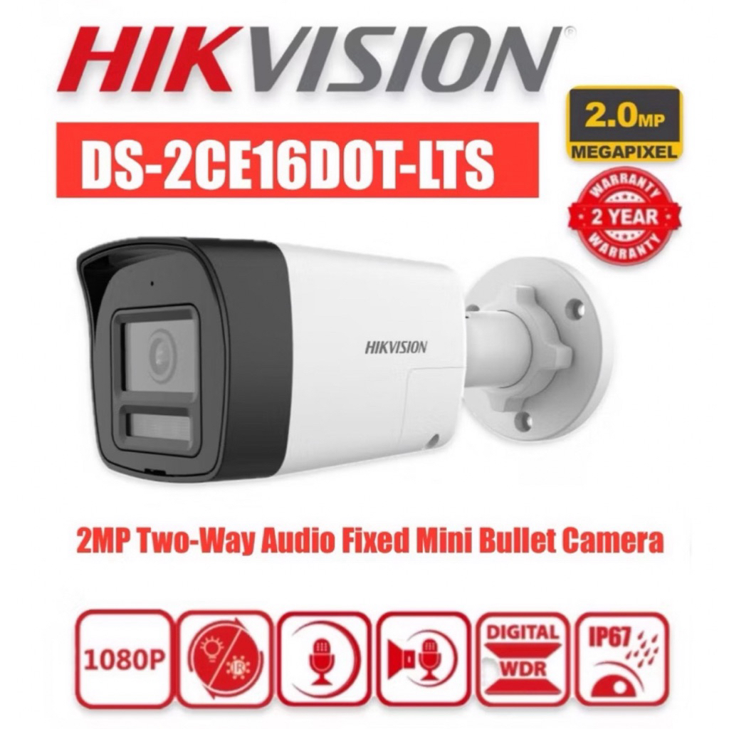 HIKVISION CCTV DS-2CE16D0T-LTS 2MP Two Way Audio Fixed Mini Bullet Camera 2.8MM | Shopee Malaysia