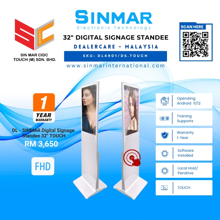 SINMAR 32” Skrin Sentuh Digital Signage Standee | Android Kiosk 2025 ...
