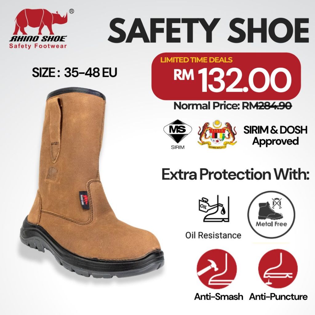 SAFETYWARE RHINO Safety Shoes Premium High Cut Pull Up Fibreglass Toe ...