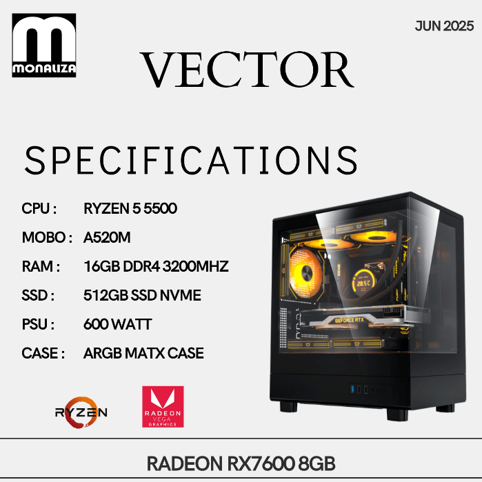AMD PC PACKAGE VECTOR (AMD RYZEN 5 | RADEON RX7600 8GB | 16GB RAM ...