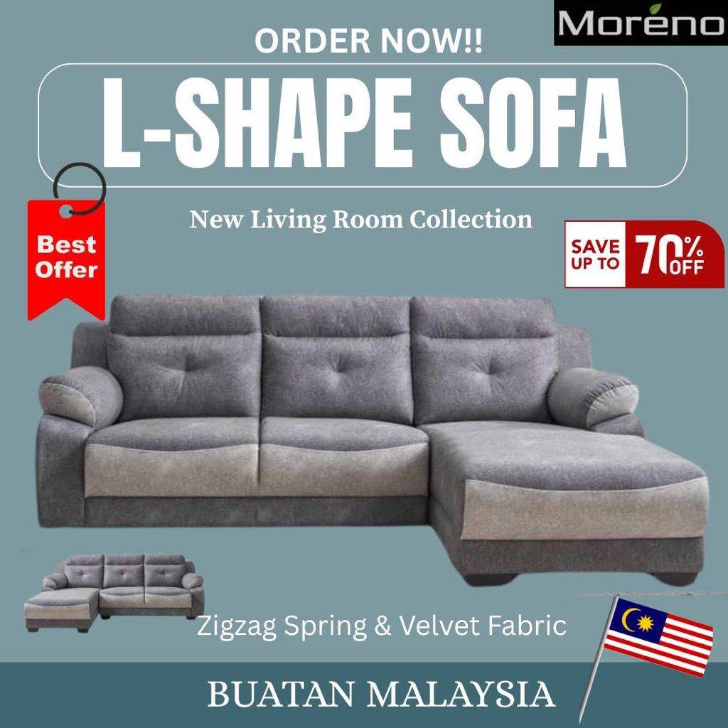 [ FREE INSTALLATION ] UNIQUE DESIGN 2+ L Shape Sofa Fabric Water ...
