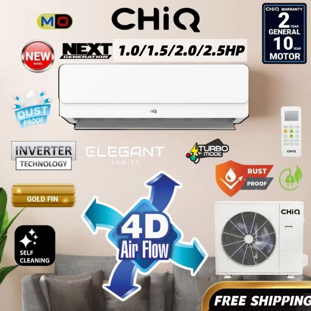 CHIQ 1.0/1.5/2.0/2.5HP Air Conditioner 4 way auto swing Inverter CSDC ...