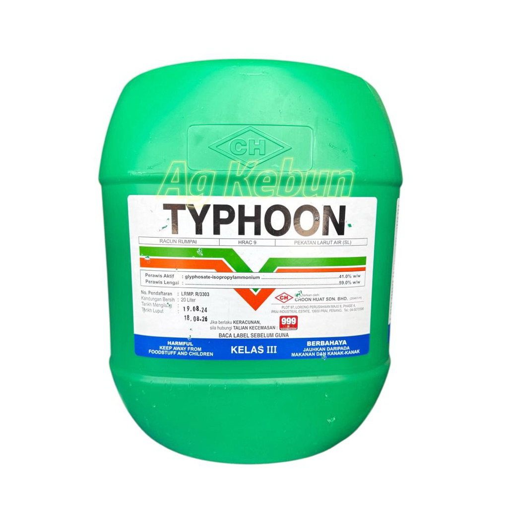 20L TYPHOON Glyphosate 41% Weed Killer (Racun Rumput Lalang/Ubat rumput ...