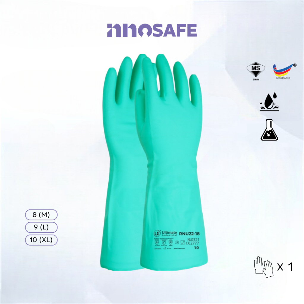 RUBBEREX 18'' Nitrile Lining Green Rubber Glove SIRIM DOSH Multi ...