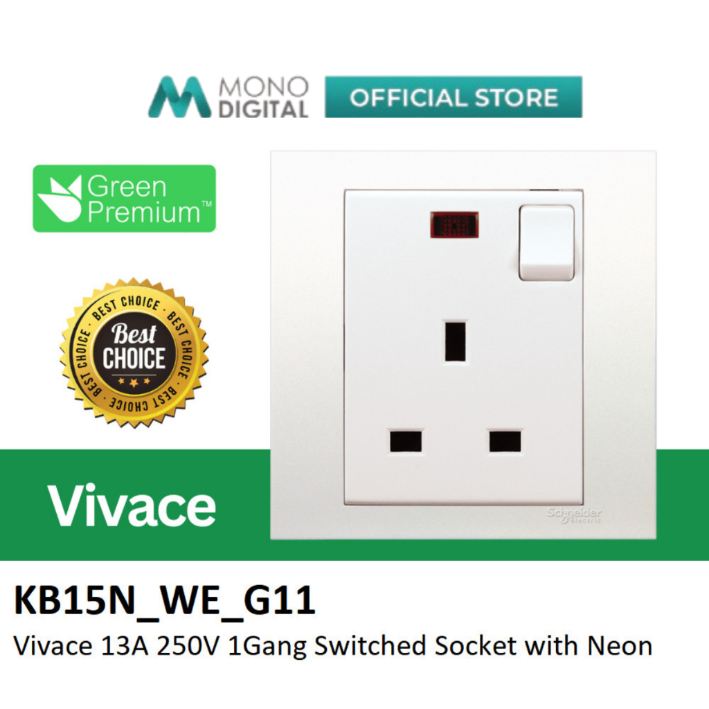 SCHNEIDER ELECTRIC VIVACE SERIES 13A 250V 1 GANG SWITCHED SOCKET WITH ...