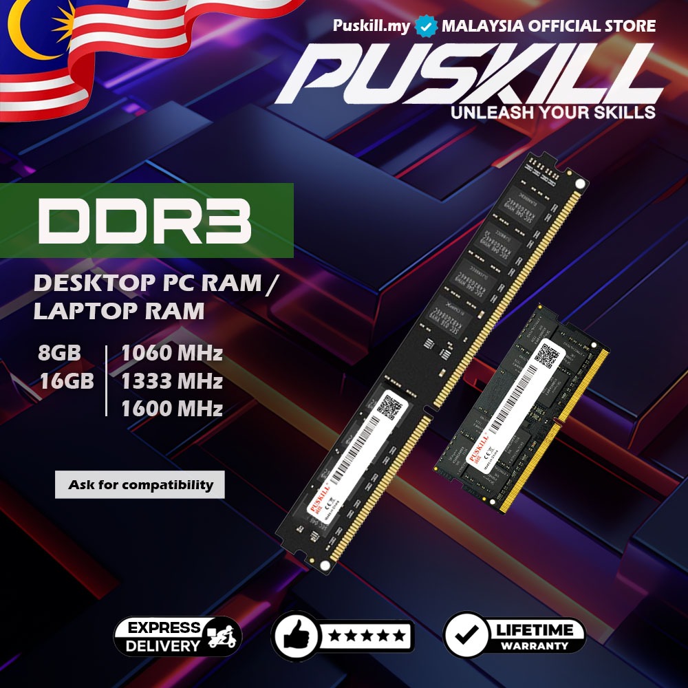 PUSKILL | DDR3 | 4GB/8GB | DESKTOP/LAPTOP RAM | Shopee Malaysia