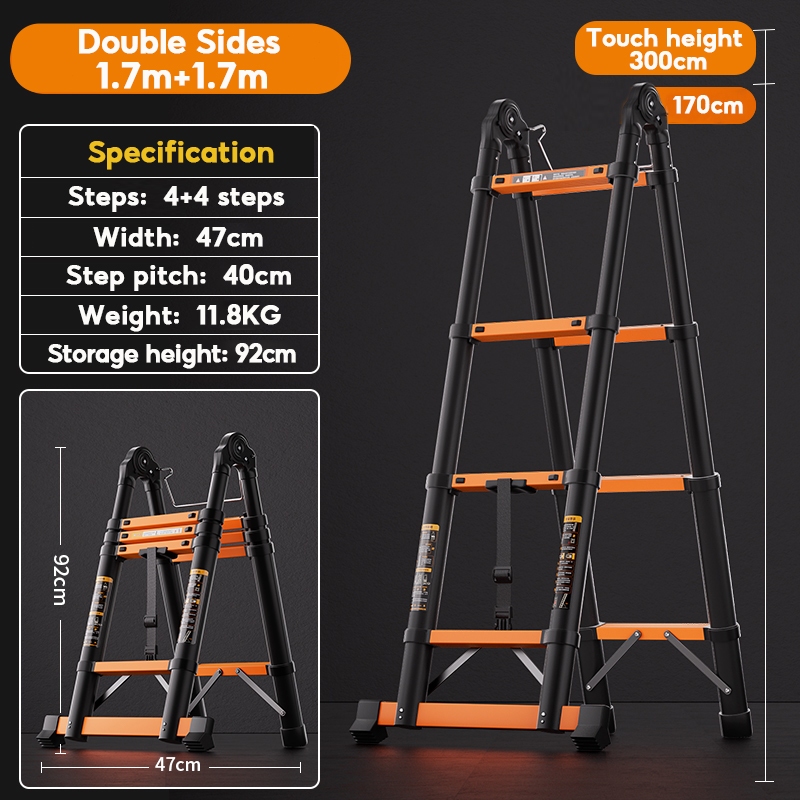 Telescopic Ladder Foldable Heavy Duty Tangga Lipat Aluminium ...