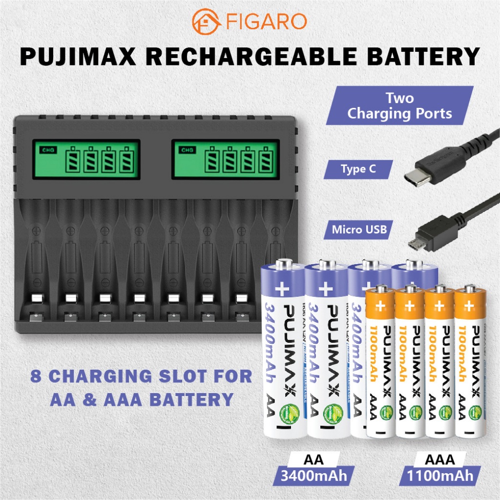 Figaro PUJIMAX Bateri Charger Battery Pengecas Bateri AA Rechargeable ...