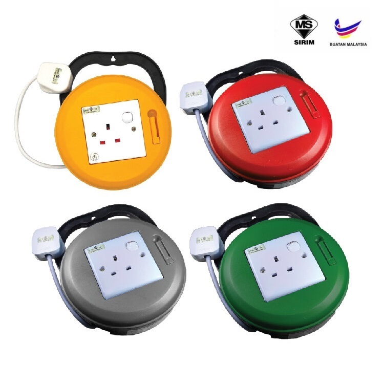MKR SIRIM 5/10Yard Round Extension Wire Box Power Cable Roller Trailing ...