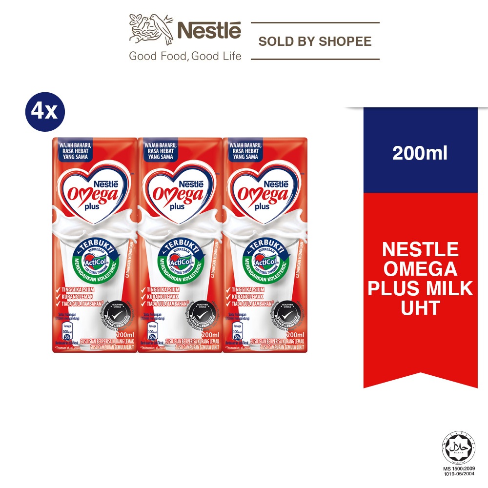 [Carton of 24] NESTLE OMEGA Plus UHT Plain Milk 200ml (Halal) | Shopee ...