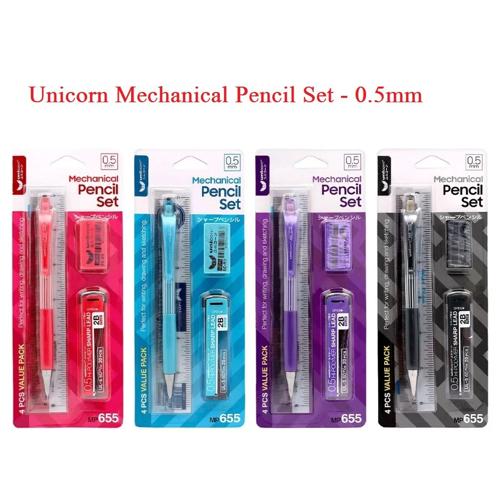 [NEWSTORE] Unicorn Mechanical Pencil Set(2's) + Eraser & Pencil Lead 0 ...