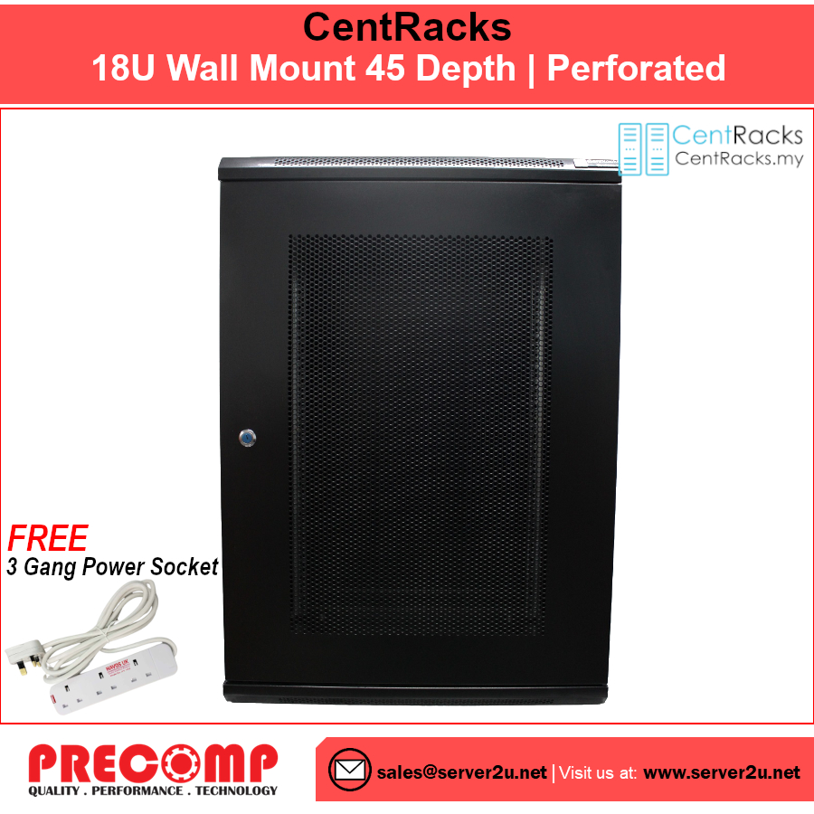 CentRacks 18U (45cm x 85cm x 60cm) Wall Mount Server Rack (CM18UB450 ...
