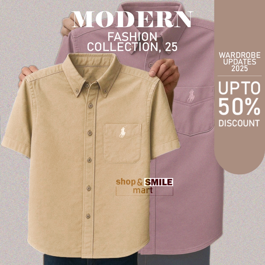 Kemeja Lelaki Lengan Pendek 100% Cotton Oxford | Short Sleeve, Button ...