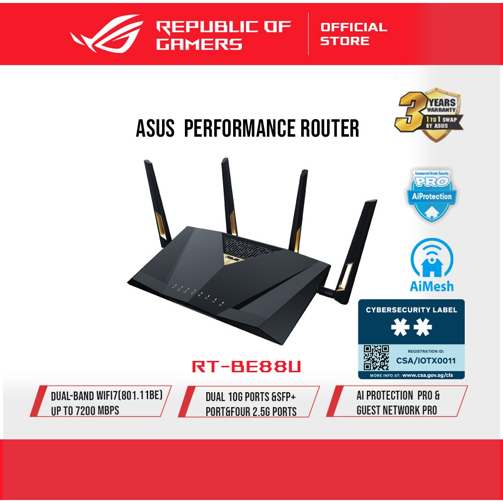Asus RT-BE88U Dual-band WiFi 7(801.11be) AiMesh extendable router, 7.2 ...