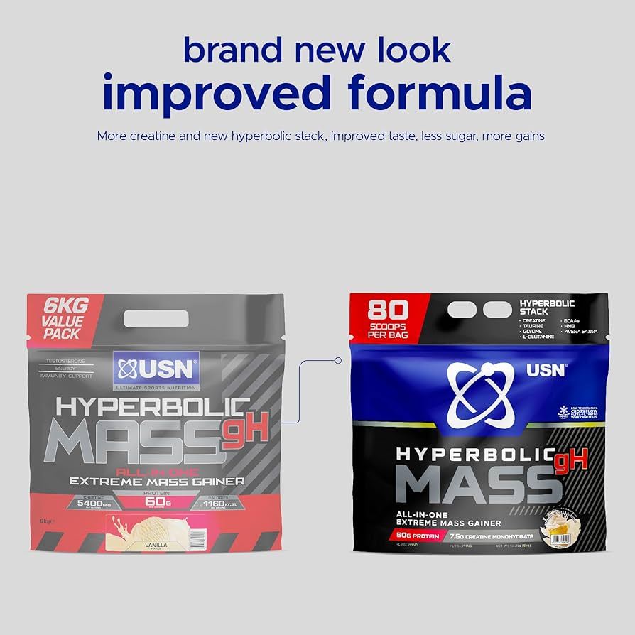 USN Hyperbolic Mass gH 4kg 6kg All-In-One Extreme Weight Gainer ...