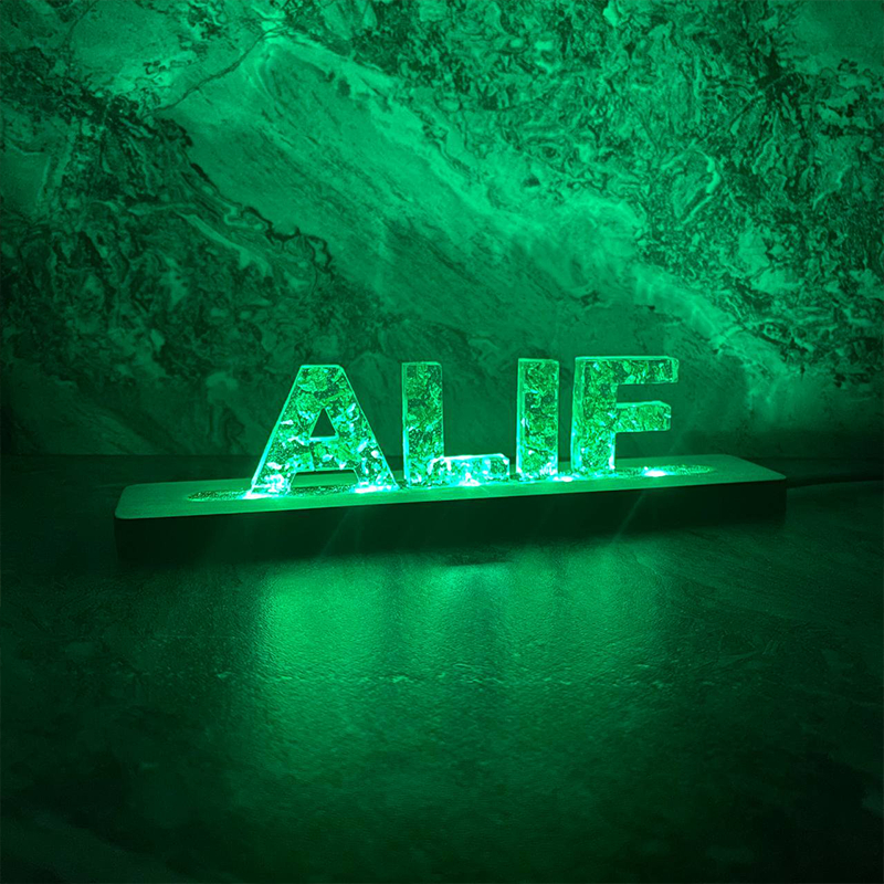 Lampu Custom Nama Resin Epoxy + LED strip light 5050 + 24key remote ...