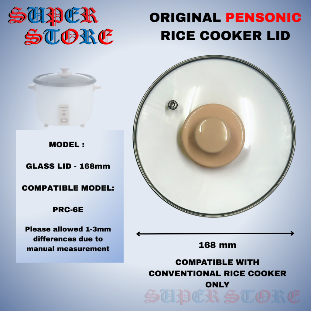 ORIGINAL GLASS LID RICE COOKER PENSONIC penutup kaca PERIUK NASI PRC6E PRC11E PRC18E 168mm 192mm ...