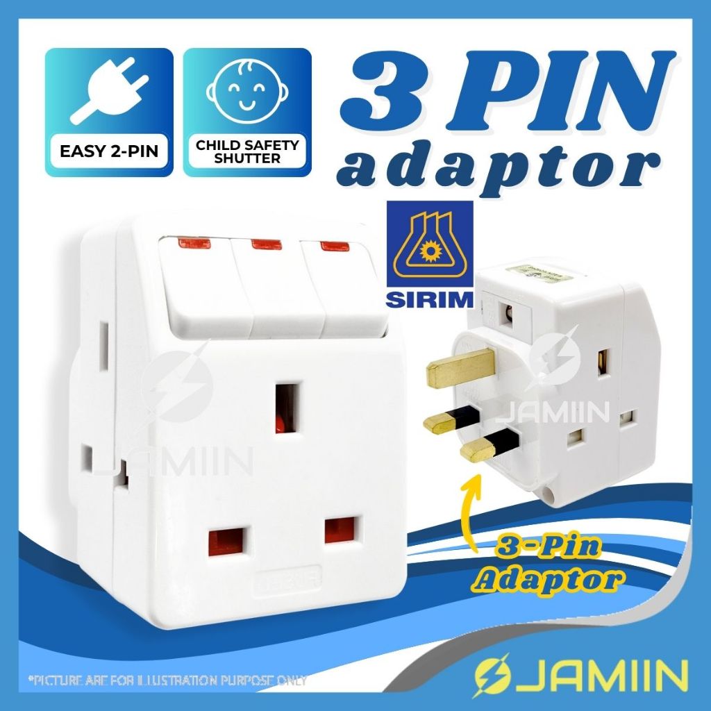 [SIRIM] 13A 3 Way Adapter Adaptor Plug Charger Adapter 3 Pin Socket 插头 ...