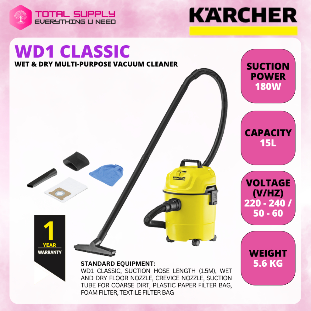 KARCHER WD1 CLASSIC WET & DRY MULTI-PURPOSE VACUUM CLEANER 15L | 180 ...