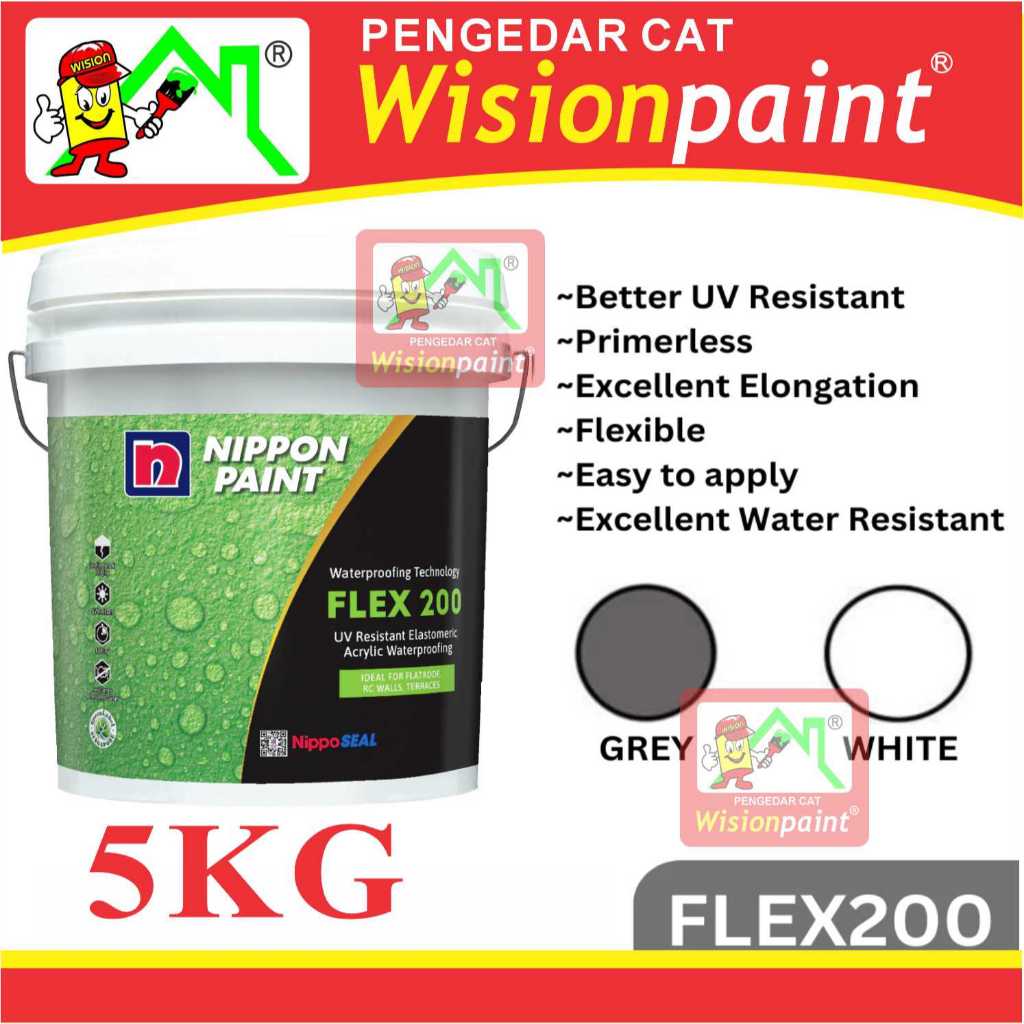 NIPPON Flex 200 Acrylic Waterproofing ( 5KG ) Roof & Wall Waterproof Paint Coating Cat Dinding ...