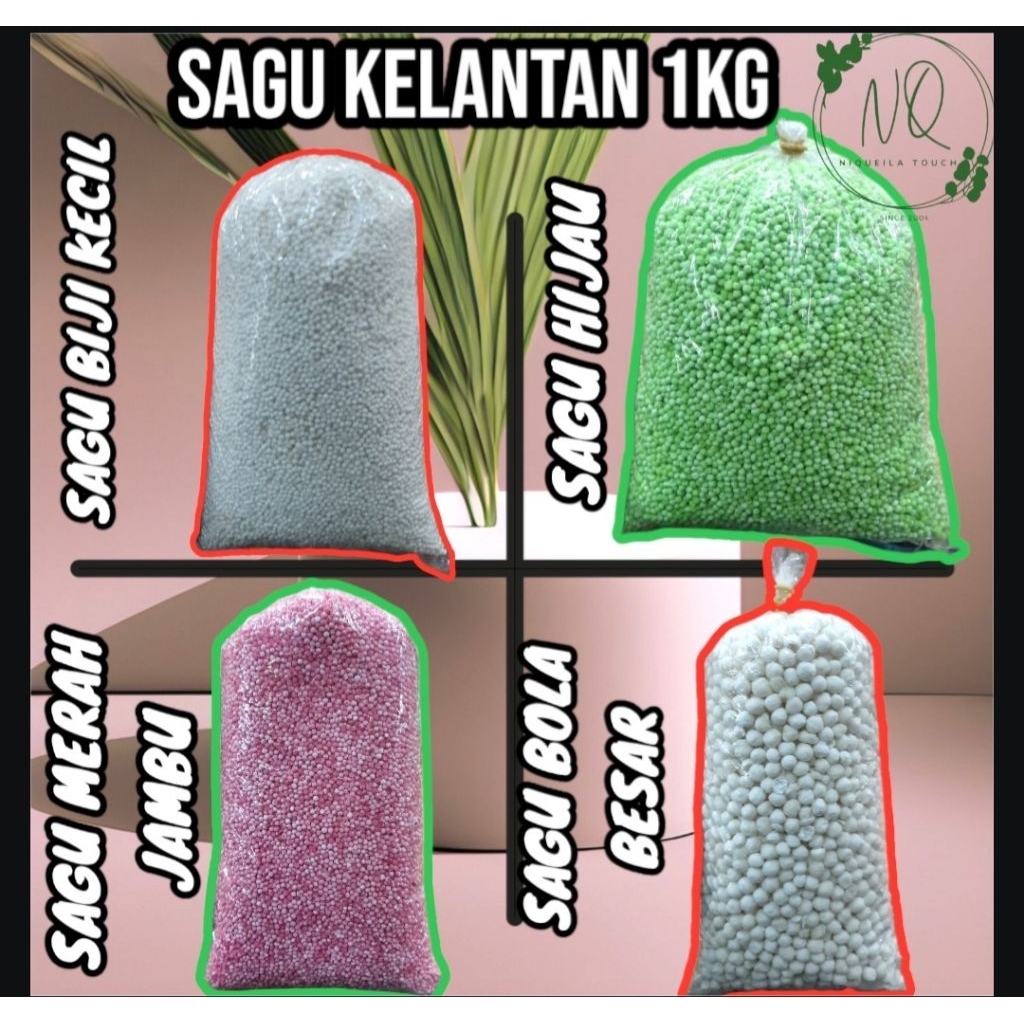 SAGU KELANTAN 1KG (PUTIH/HIJAU/MERAH JAMBU) | Shopee Malaysia