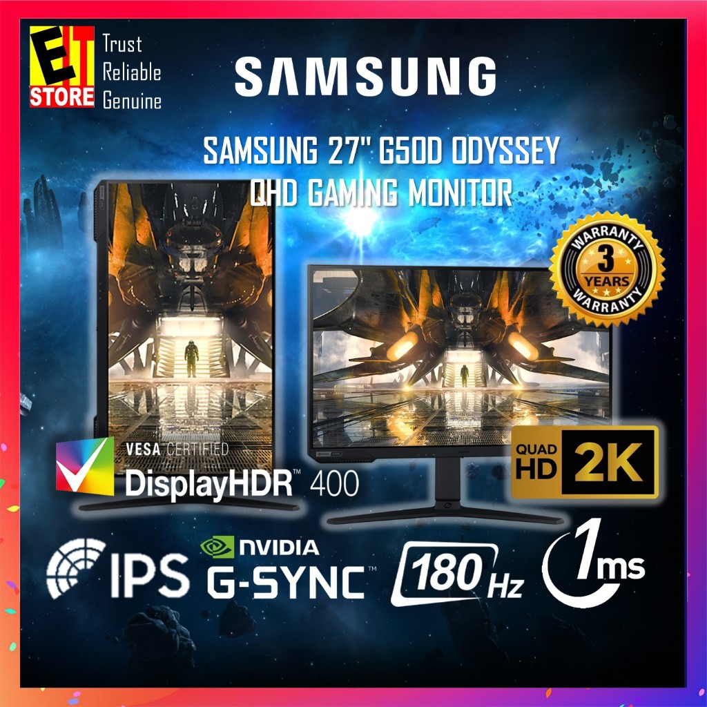 SAMSUNG ODYSSEY G50D GAMING MONITOR 27" IPS QHD 2K/ 165Hz /1MS /HEIGHT ADJUSTABLE,TILT,PIVOT ...