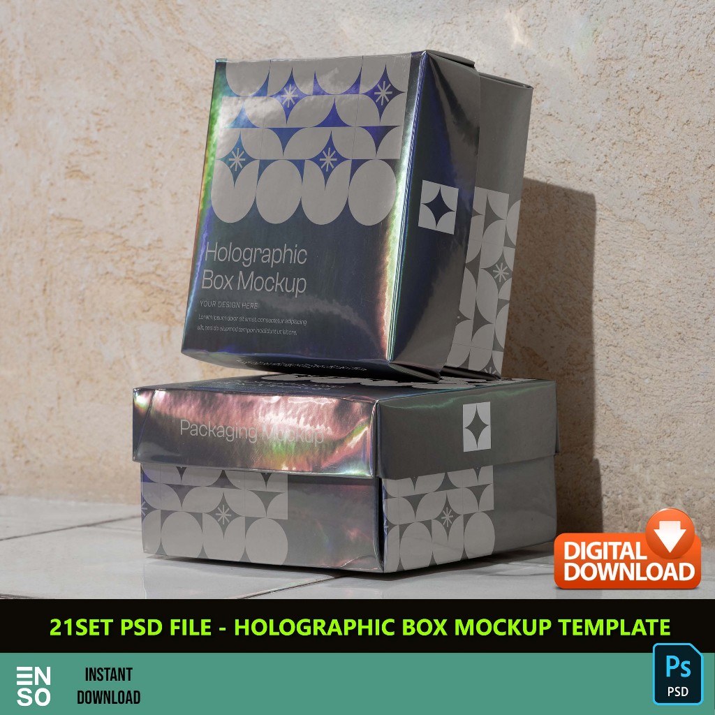 21Set PSD Files - Holographic Box Mockup Template | Photoshop Mockup ...